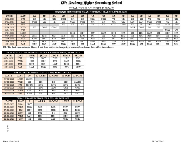 Final Exam Schedule 2024-25 - 250110 - 121405 | PDF | Tests ...
