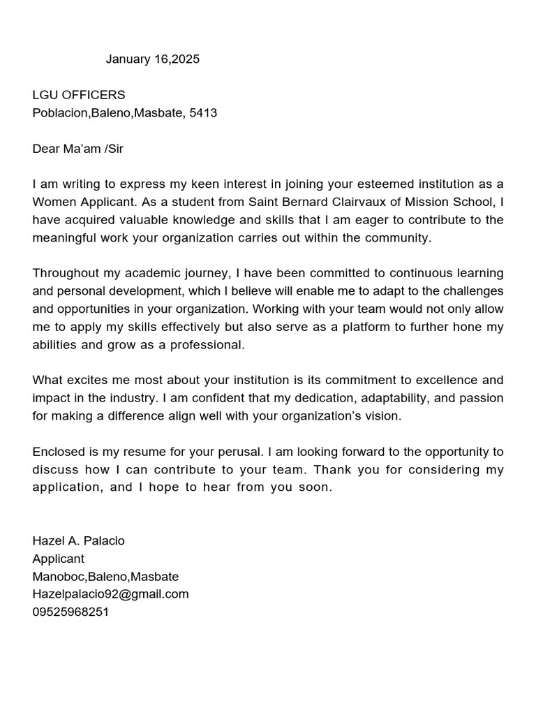 Convert (Application Letter Hazel) 14012025 | PDF