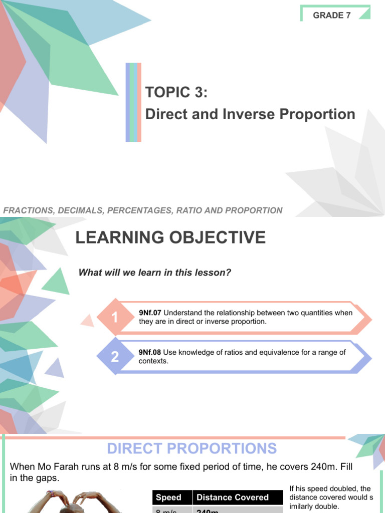 Grade 7 Direct and Inverse Proportion | PDF | Mathematics | Elementary Mathematics