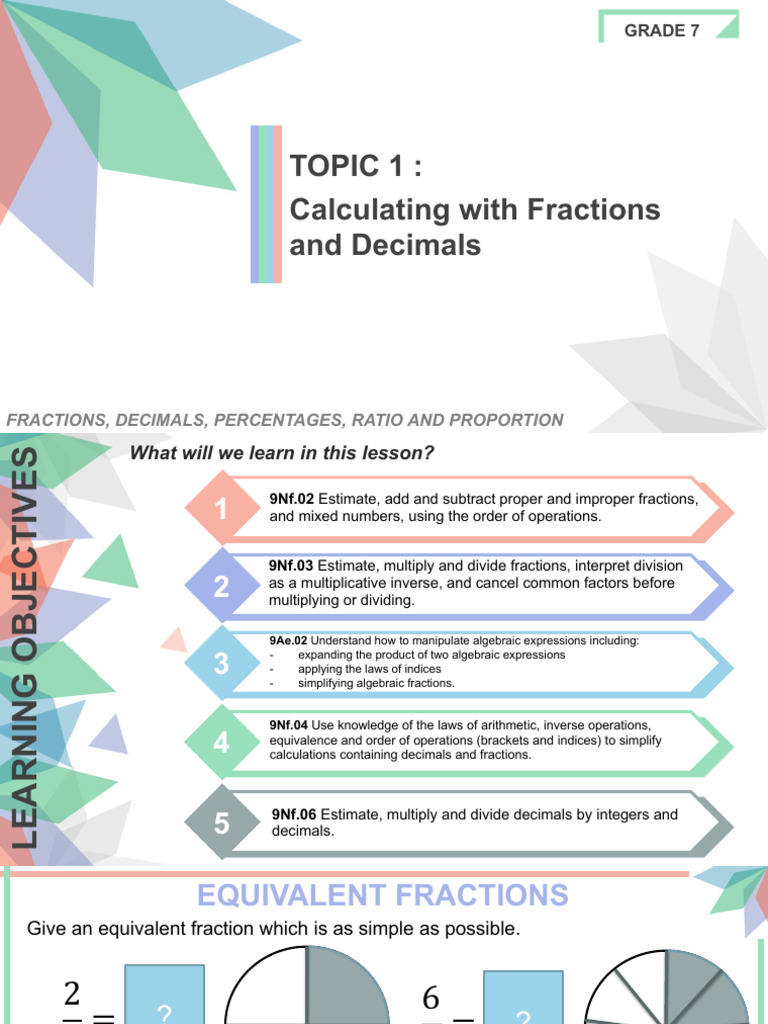 Grade 7 T3 4.1calculating With Fractions and Decimals | PDF | Division (Mathematics) | Algebra