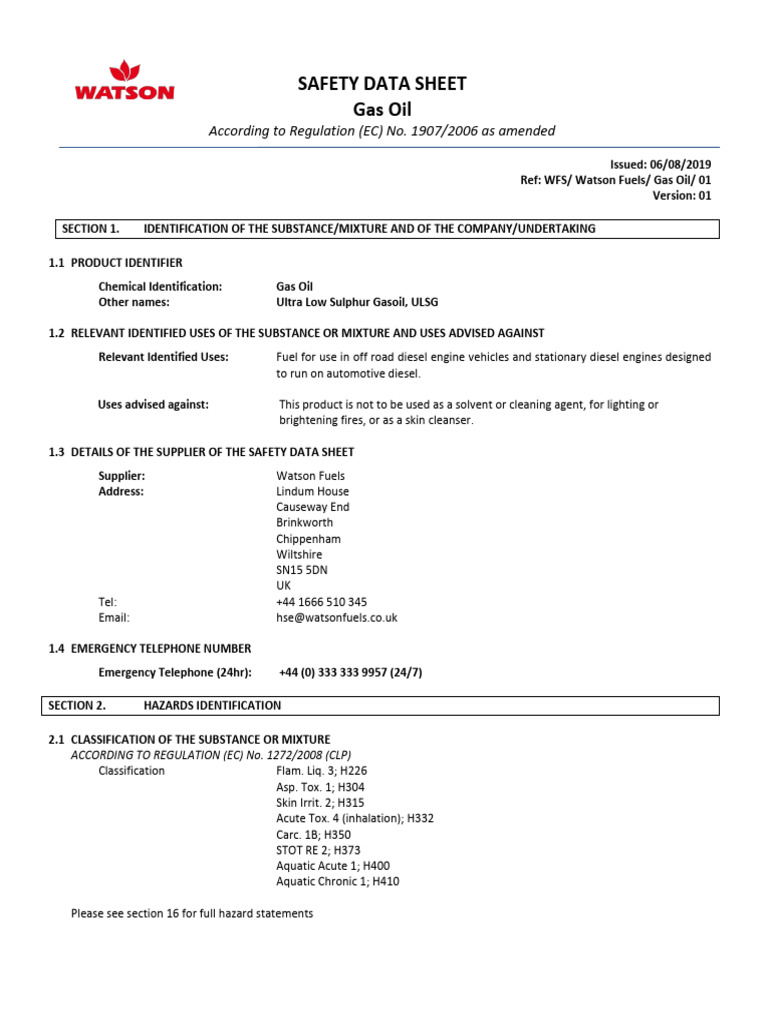 Gas Oil Safety Data Sheet Overview | PDF | Waste | Waste Management