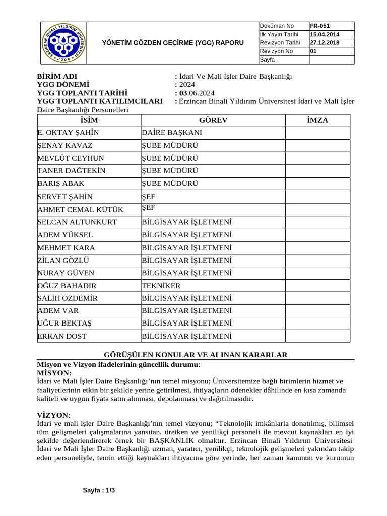 Idari Ve Mali Isler DB YGG Raporu | PDF