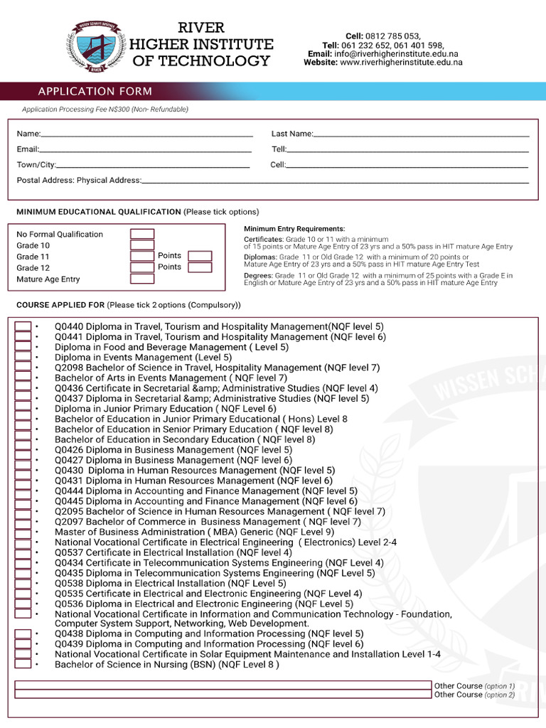 HIT Student Aplication Form 2025 | PDF