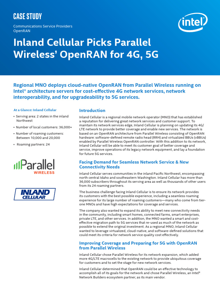 Inland Cellular Picks Parallel Wireless Openran For 4g 5g | PDF ...