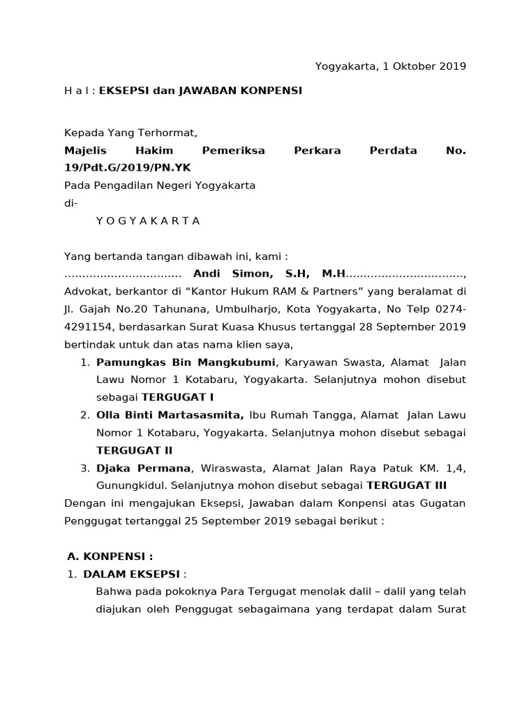 Eksepsi Perdata | PDF