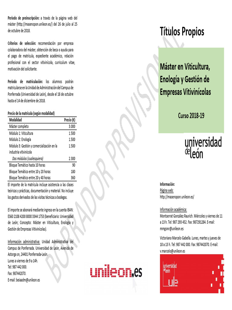 Triptico Master Enologia Ponferrada | PDF | Enología