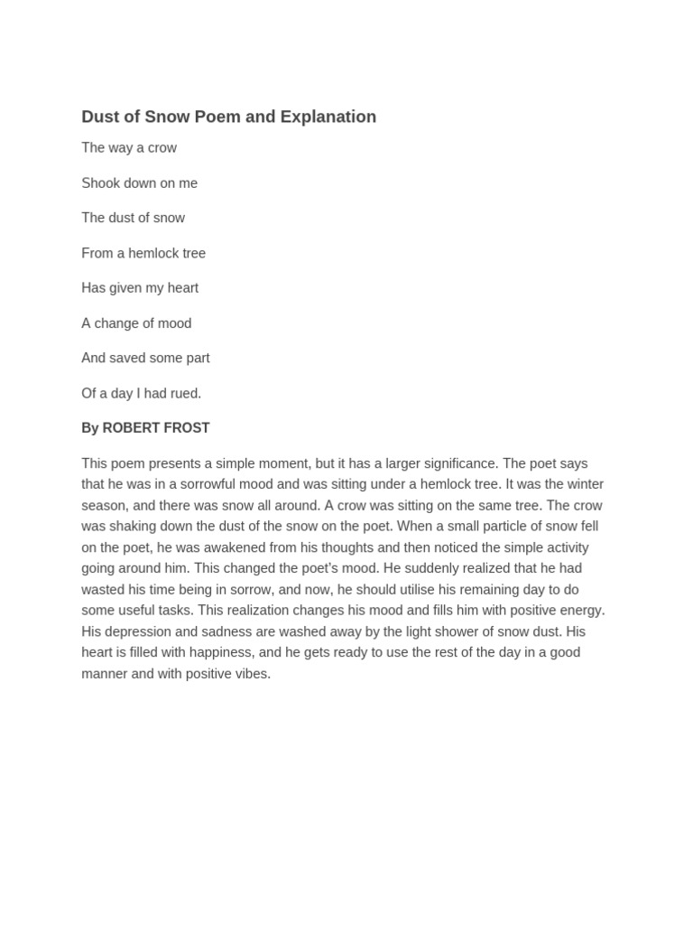 Dust of Snow Poem and Explanation | PDF | Psychology