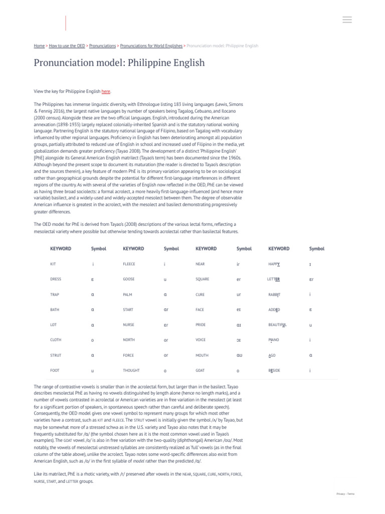 Pronunciation Model - Philippine English - Oxford English Diction | PDF ...