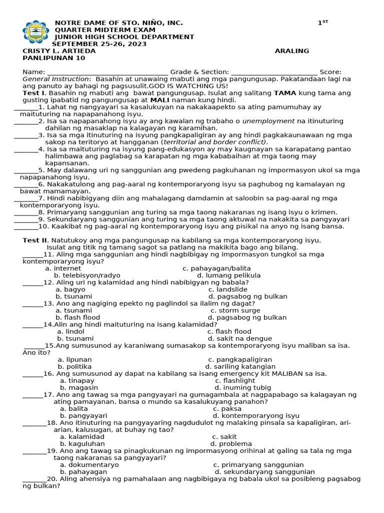 AP 10 1st Midterm | PDF