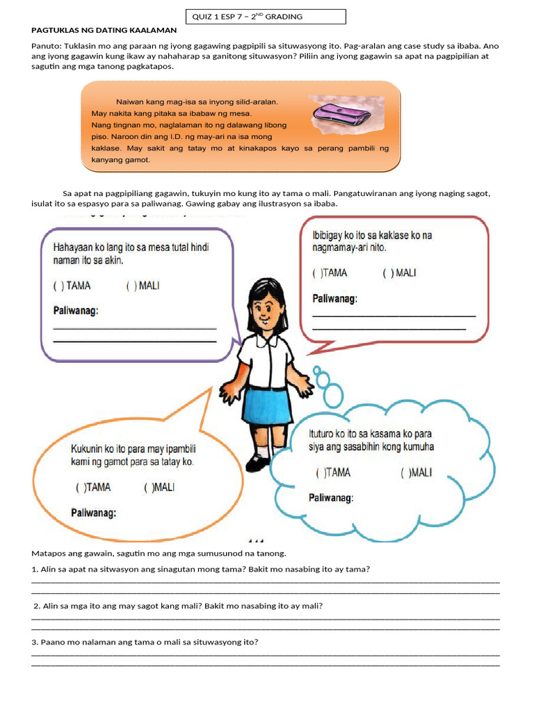 ESP 7 QUIZ 1 2ND GRADING | PDF