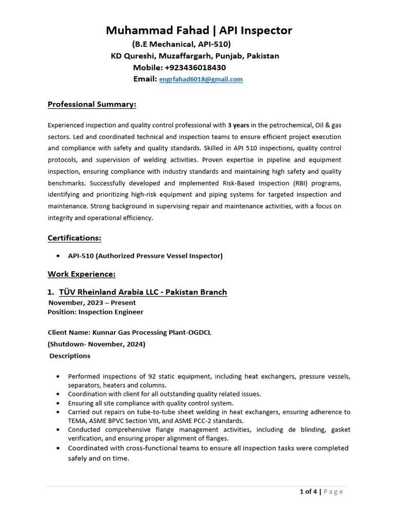 API Inspector Profile: Muhammad Fahad | PDF | Nondestructive Testing ...