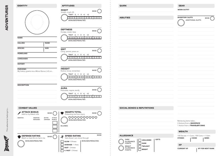 Break RPG Character Sheet | PDF | Role Playing Games | Gaming