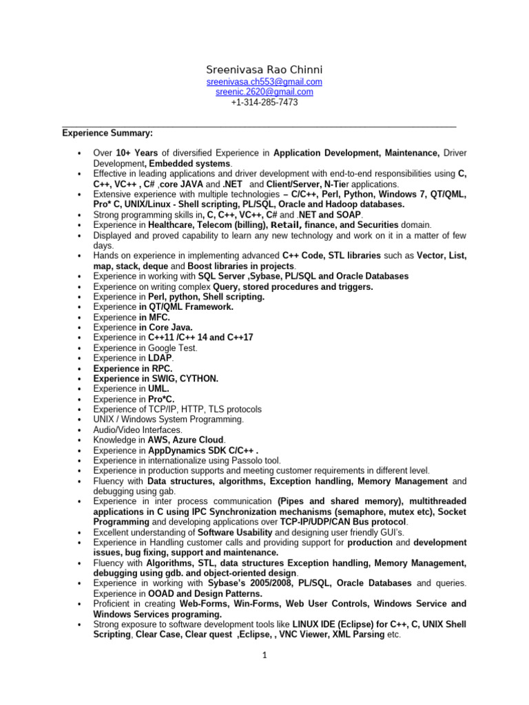 Sreenivasa Rao Chinni Resume | PDF | Databases | Linux