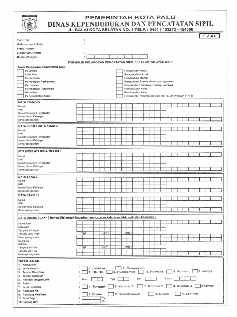Formulir Pelaporan Pencatatan Sipil Di Dalam Wilayah Nkri | PDF