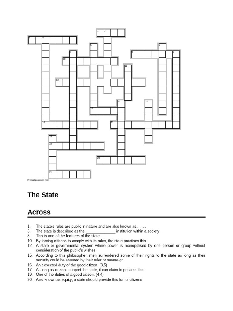 The state crossword | PDF | Citizenship | Justice