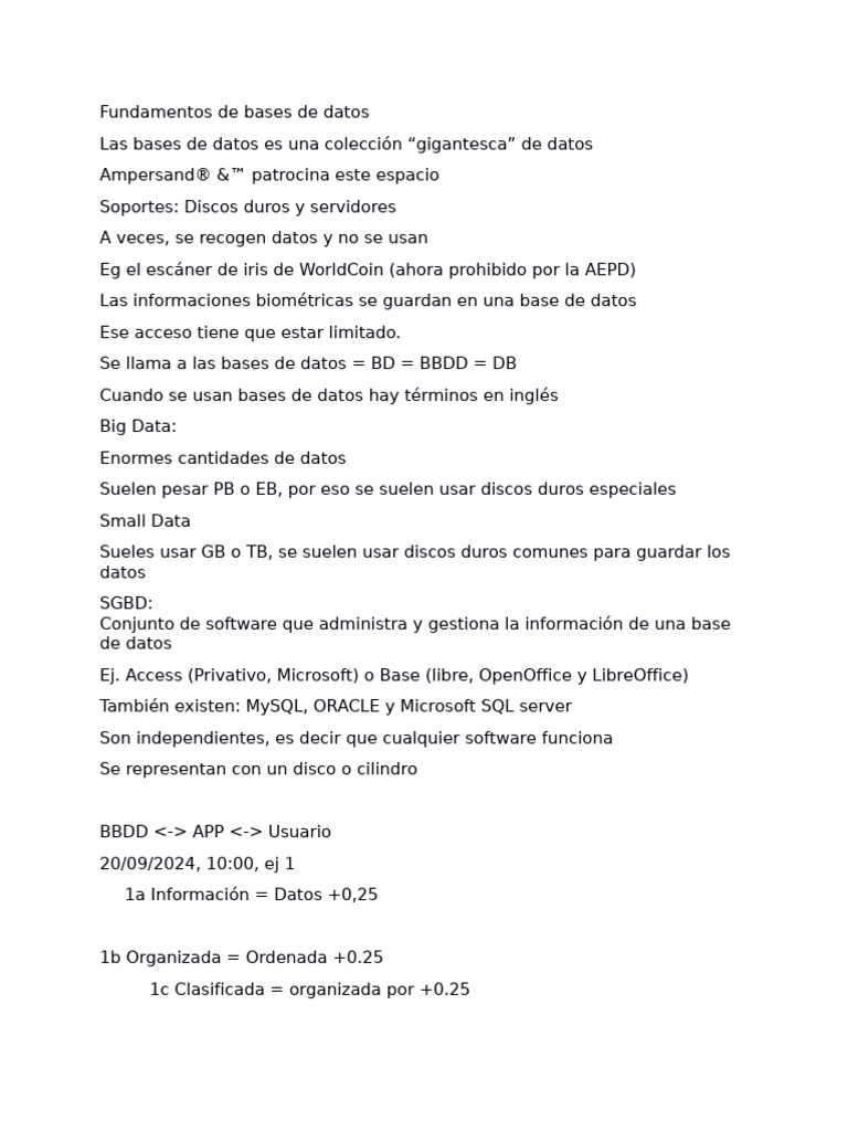 Bases de datos+AO1 | PDF | Bases de datos | Modelo relacional