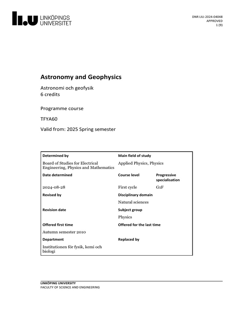 Astronomy and Geophysics Course Overview | PDF | Physics | Astronomy