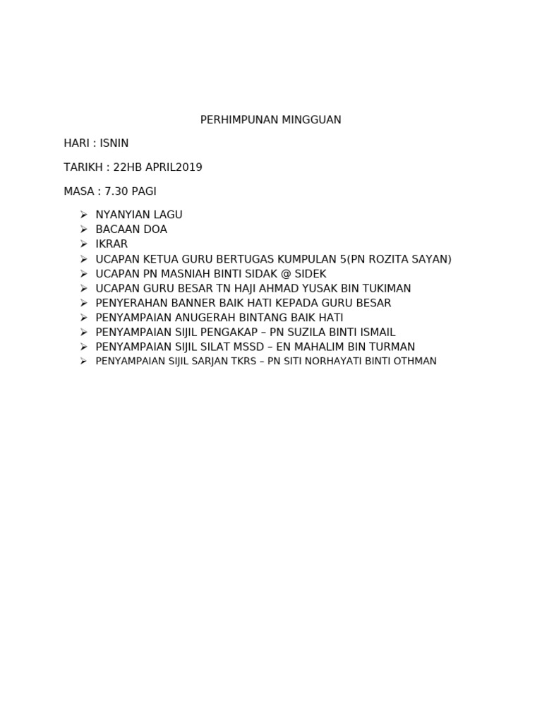 Turutan Perhimpunan Mingguan | PDF