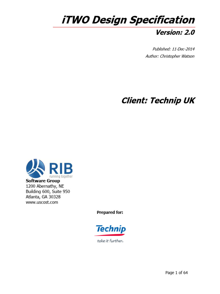 Technip iTWO Design Specifications v2.0 | PDF