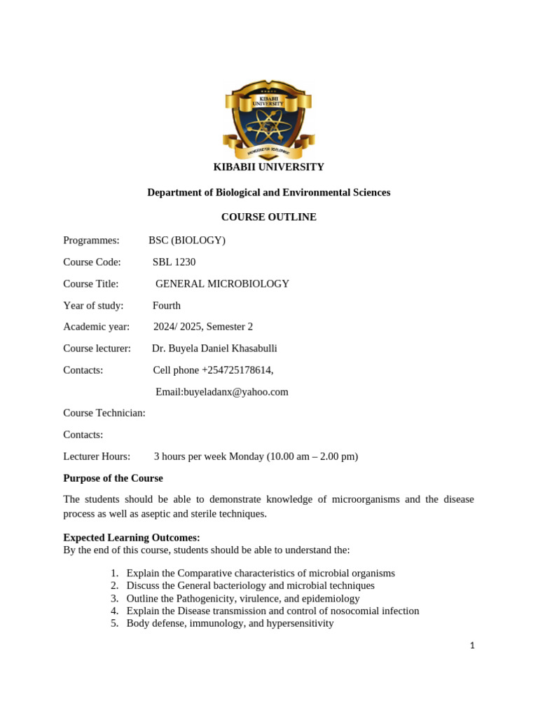 General Microbiology Course Outline | PDF | Microorganism | Bacteria