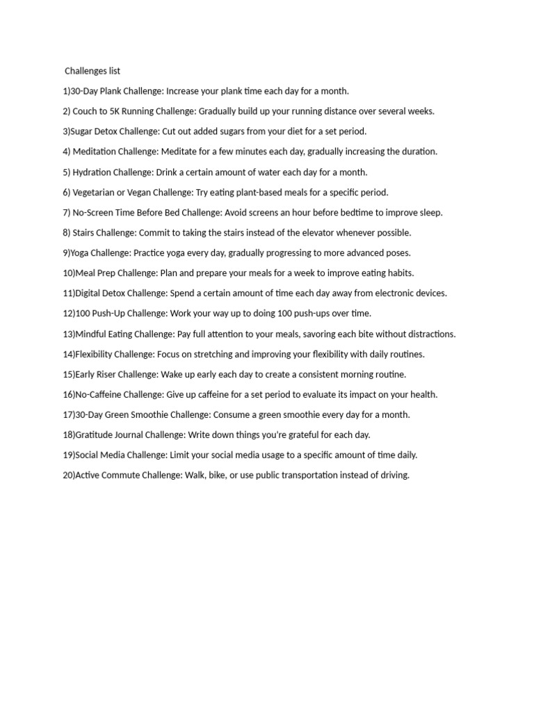 20 Unique Wellness Challenges to Try | PDF