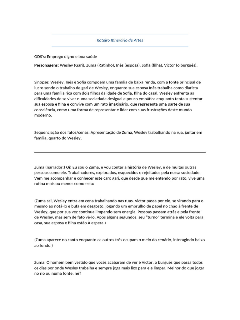 Roteiro Trabalho Final - Barbara, Giovanna, Júlia, Luiza - Terminado | PDF