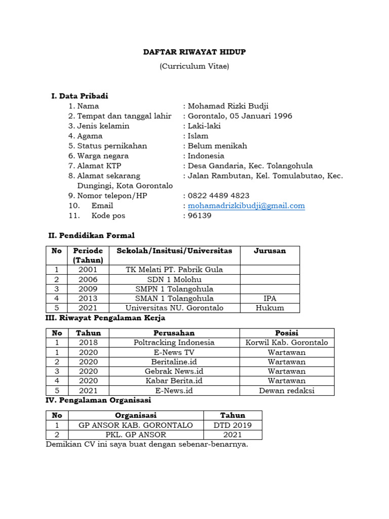 CV MOHAMAD RIZKI BUDJI | PDF