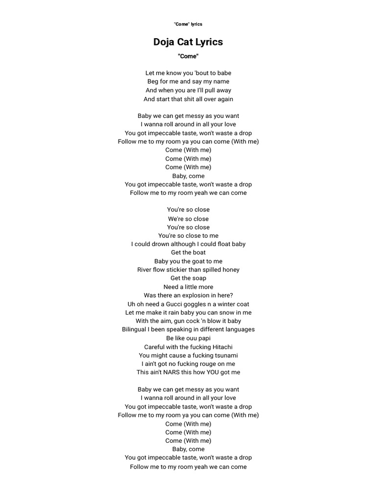 Doja Cat - Come Lyrics | PDF