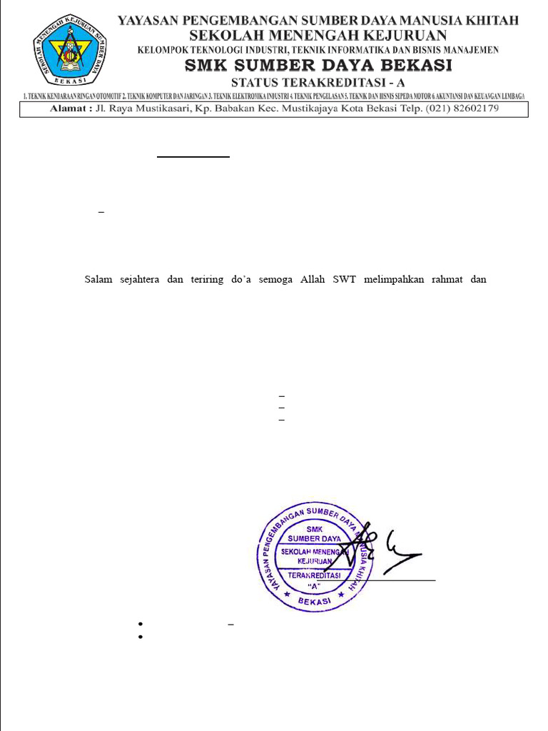Surat Pemberitahuan Libur Dan Pengambilan Raport SAS Ganjil | PDF