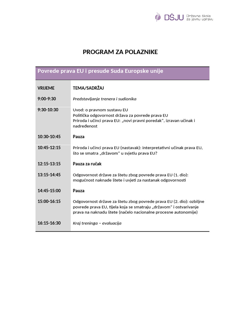 Program Za Polaznike - Povreda Prava EU | PDF