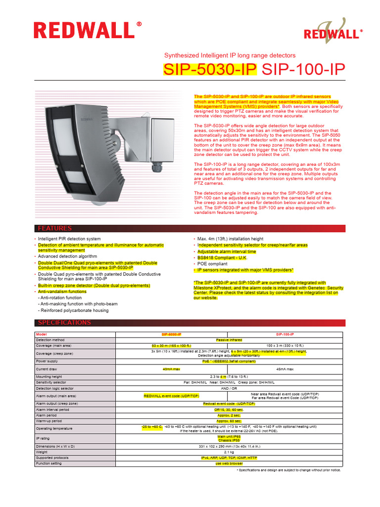 SIP-5030/IP-100 IP Sensor Overview | PDF | Internet Protocols | Sensor
