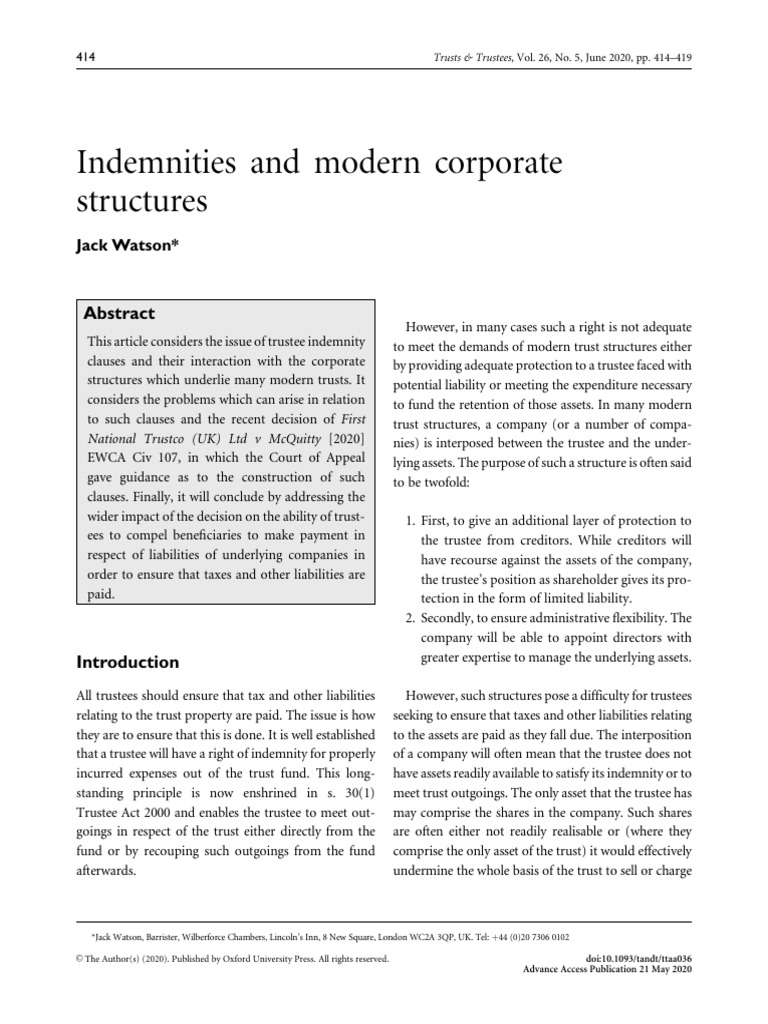 Trustee Indemnity Clauses Explained | PDF | Indemnity | Trustee