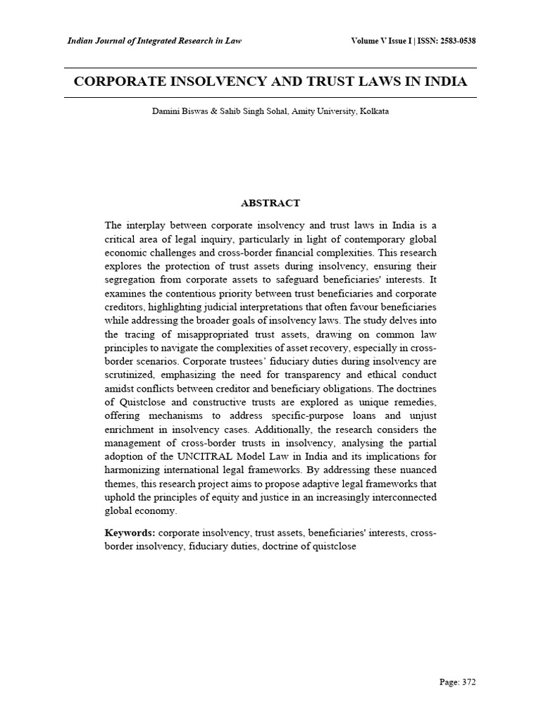 Corporate Insolvency and Trust Laws in India | PDF | English Trust Law | Bankruptcy