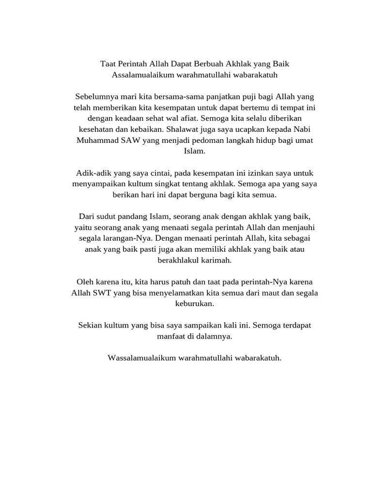 Taat Perintah Allah Dapat Berbuah Akhlak Yang Baik | PDF