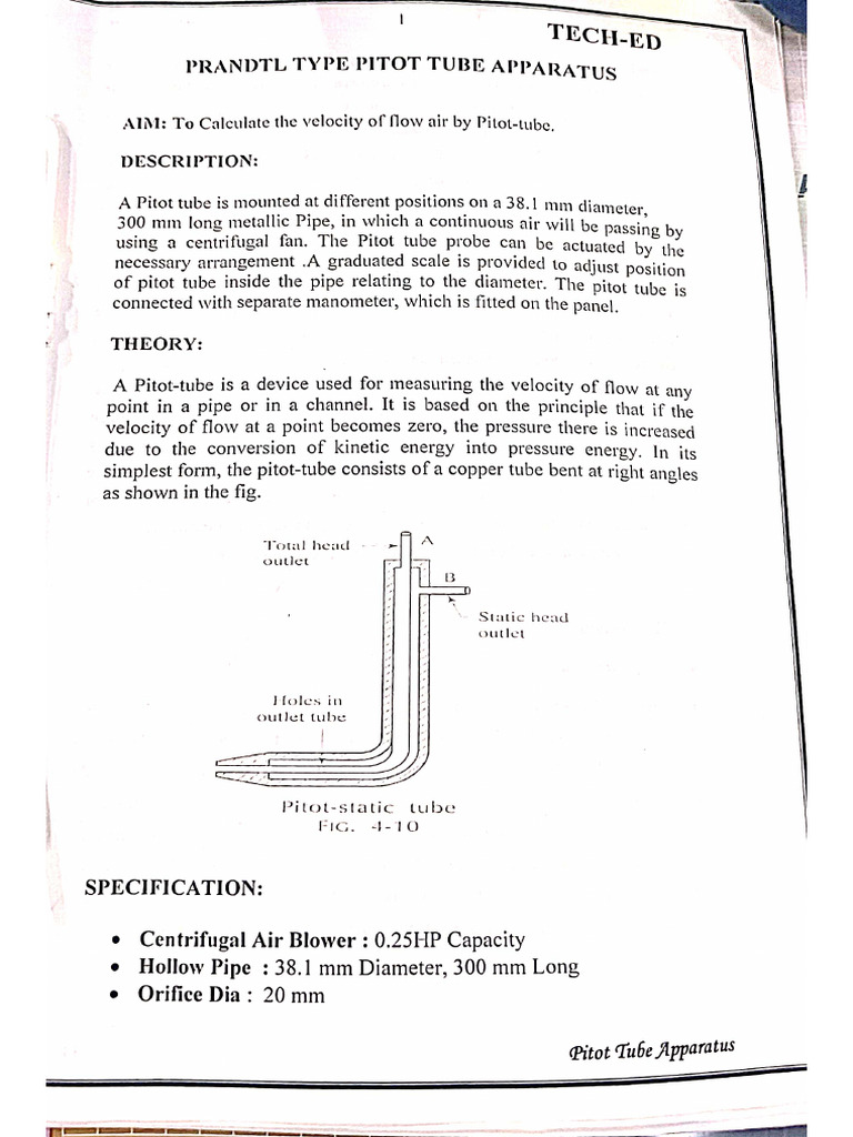 Pitot Tube Apparatus | PDF
