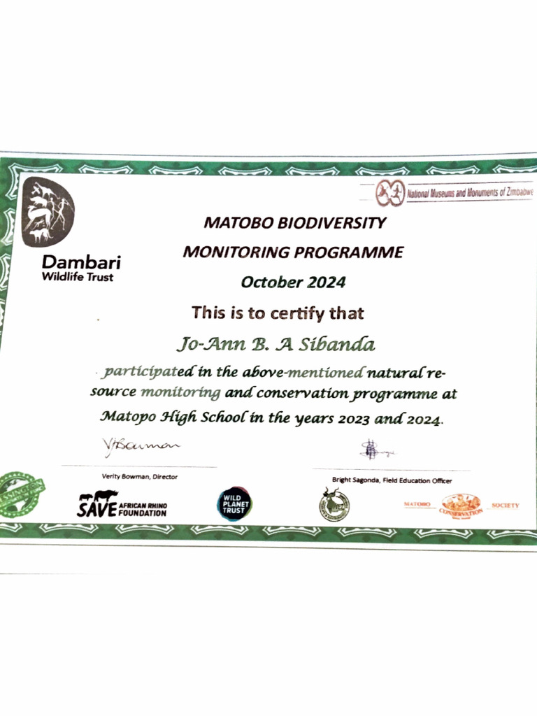 Dambari wildlife trust certificate | PDF