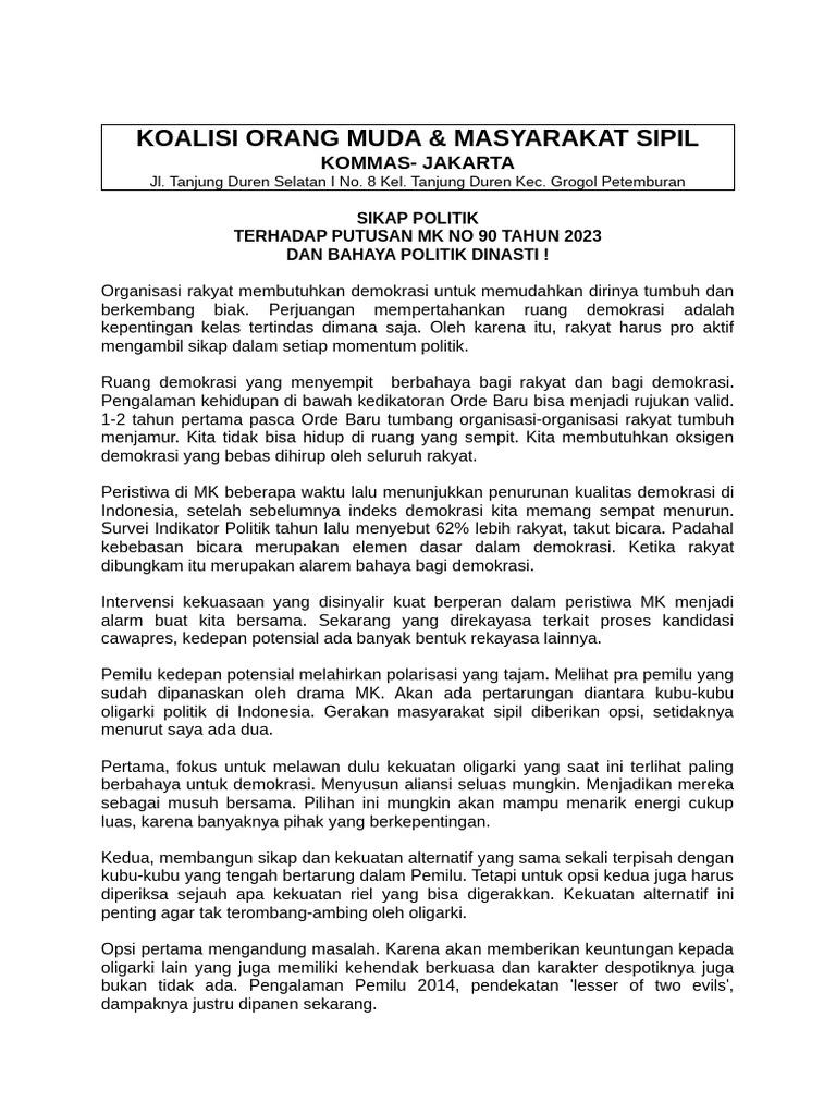 Sikap Politik Terhadap Putusan MK | PDF