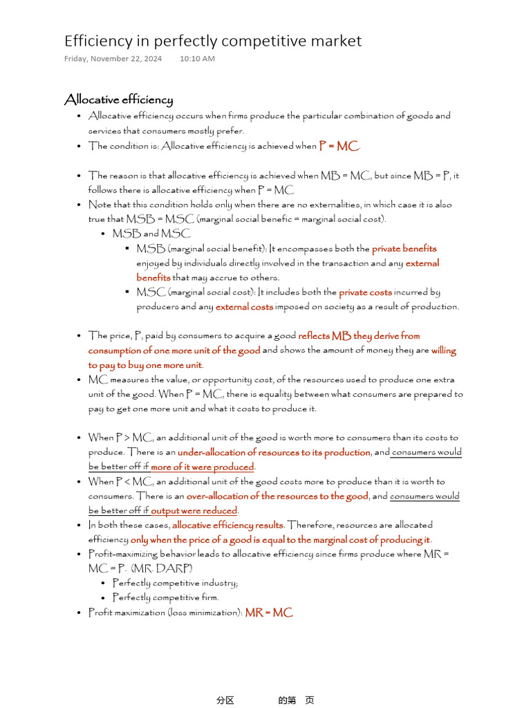 Allocative Efficiency in Perfect Competition | PDF | Externality | Cost