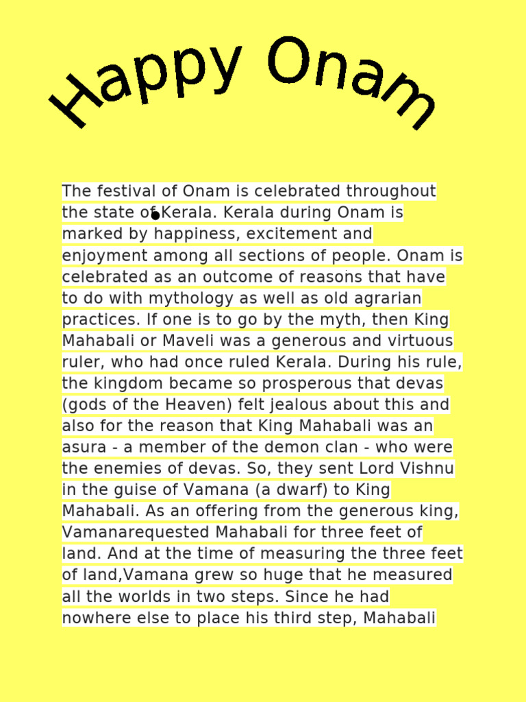 He Festival of Onam Is Celebrated Throughout The State of Kerala | PDF