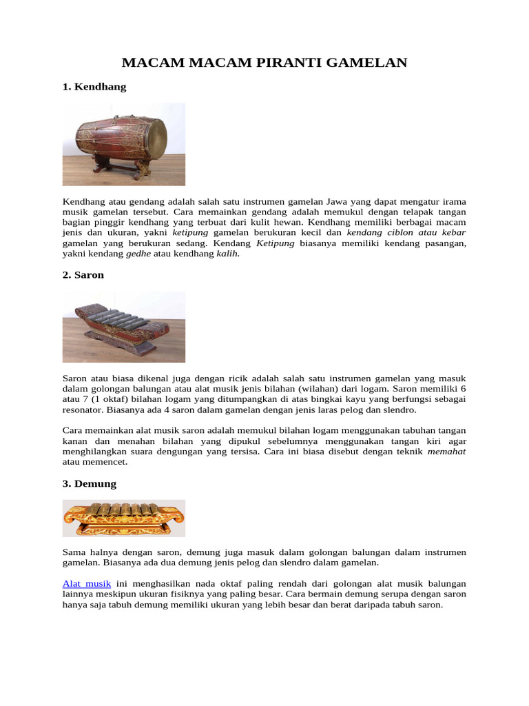 MACAM MACAM PIRANTI GAMELAN | PDF