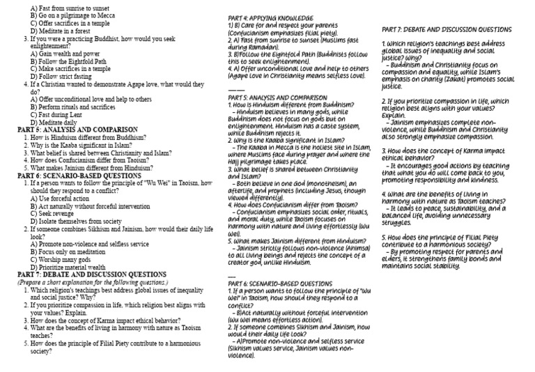 World Religion Summative Test Answer Key | PDF | Ahimsa | Love