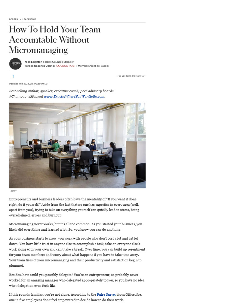 How To Hold Your Team Accountable Without Micromanaging | PDF | Accountability | Goal