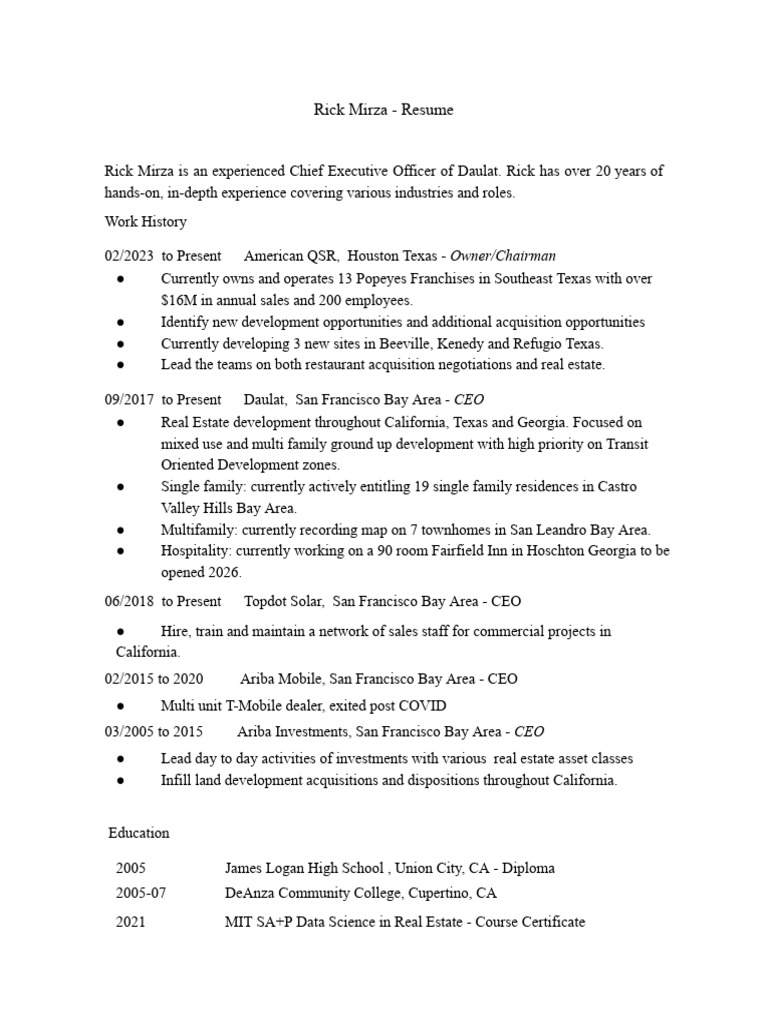 Rick Mirza - Resume | PDF