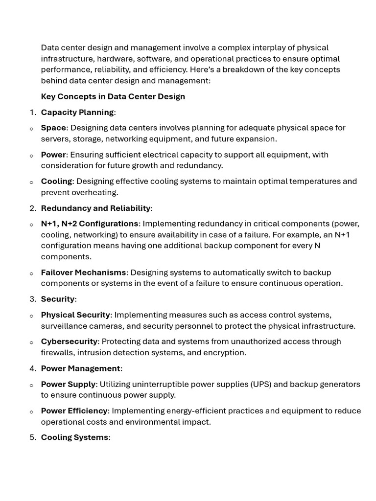 Key Concepts in Data Center Design Capacity Planning Space Power ...