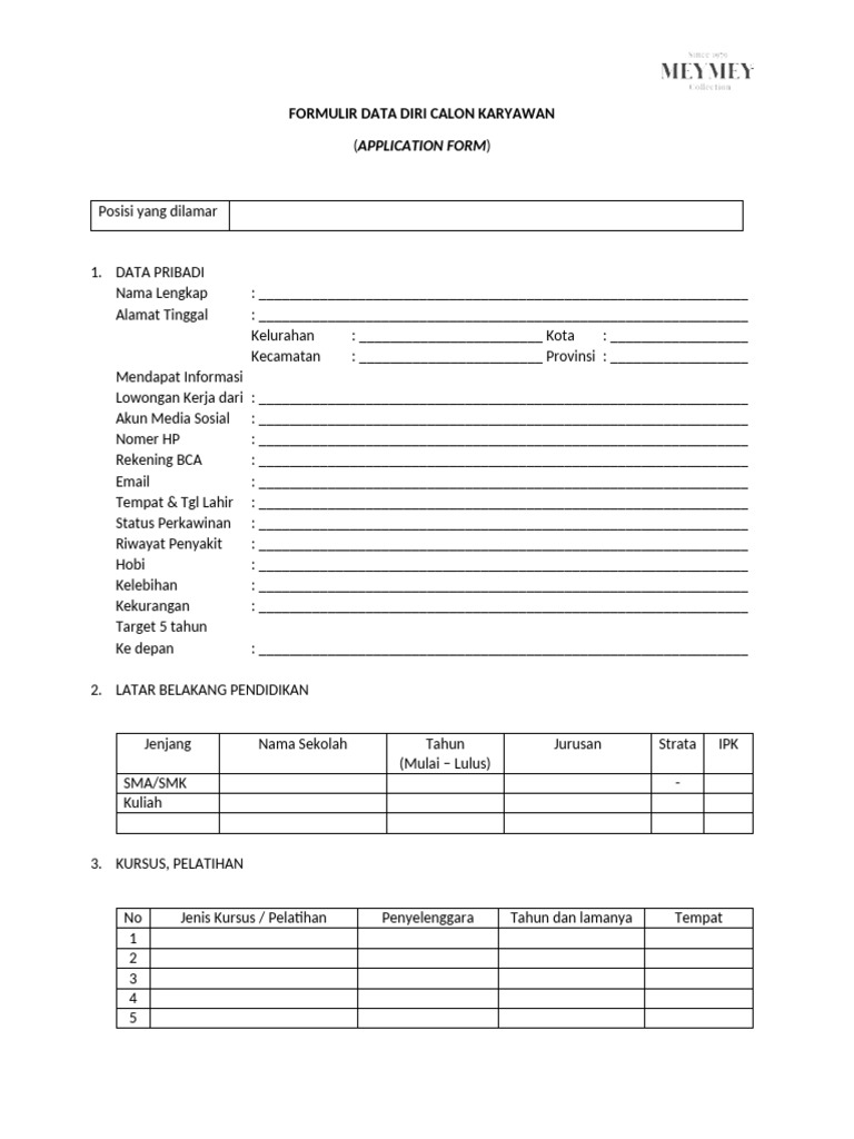 Formulir Data Diri Kandidat | PDF