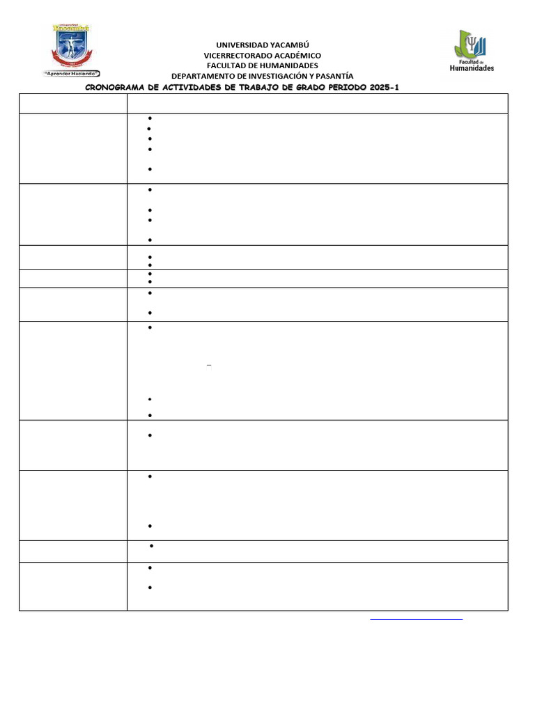 Cronograma TDG 2025-1 HPS | PDF