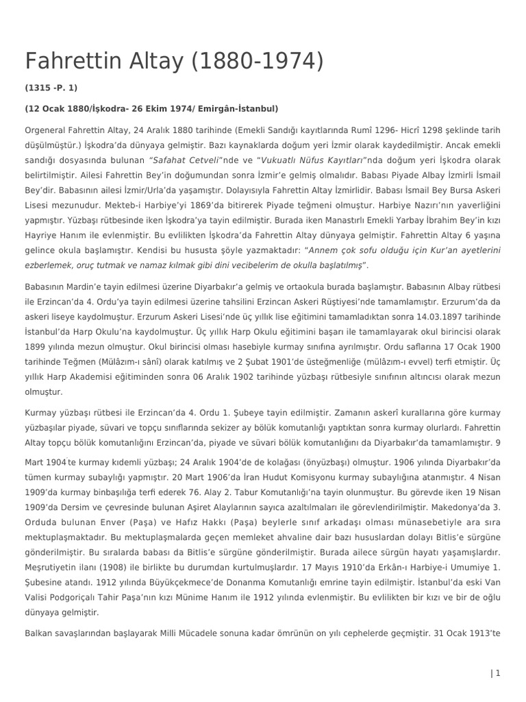 Fahrettin Altay (1880-1974) | PDF