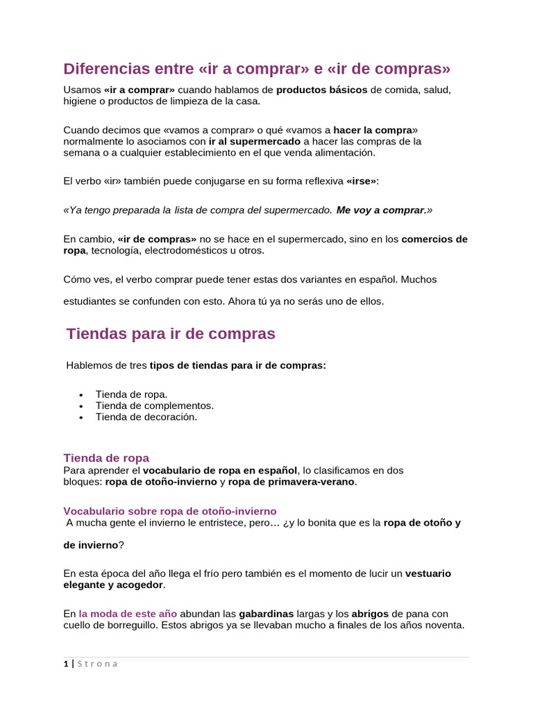 Vocabulario de compra y compras | PDF | Supermercado | Ropa