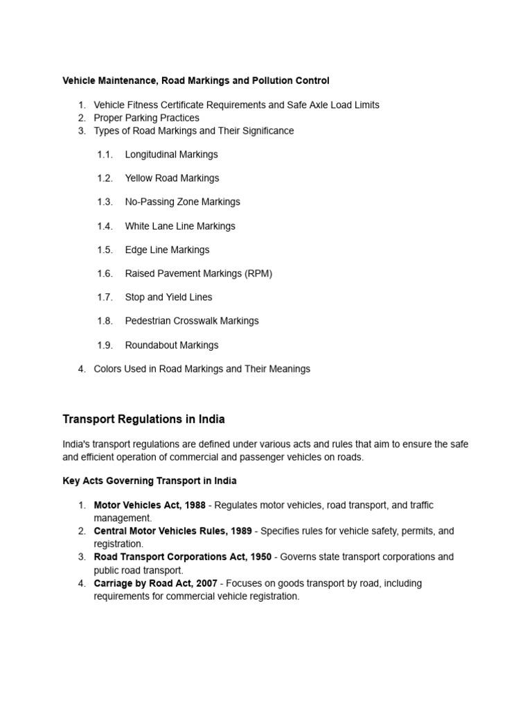 Vehicle Maintenance and Road Markings Guide | PDF | Traffic | Road
