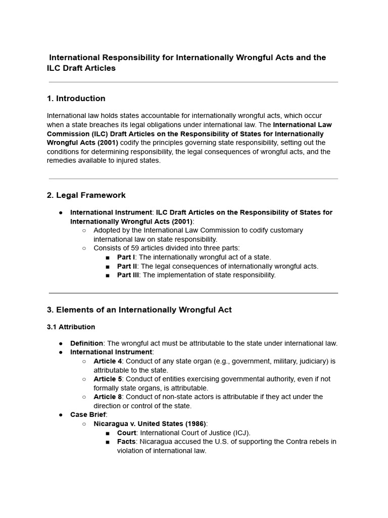 International Responsibility For Internationally Wrongful Acts and The ILC Draft Articles | PDF ...
